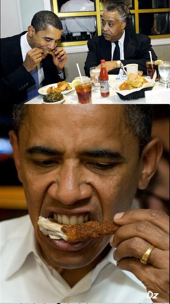 Obama eating fried chicken